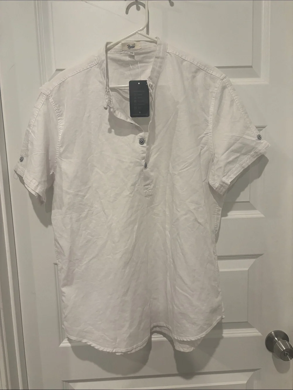 Reverse Shirts Reverse White Shortsleeve Button Linen Down Henley